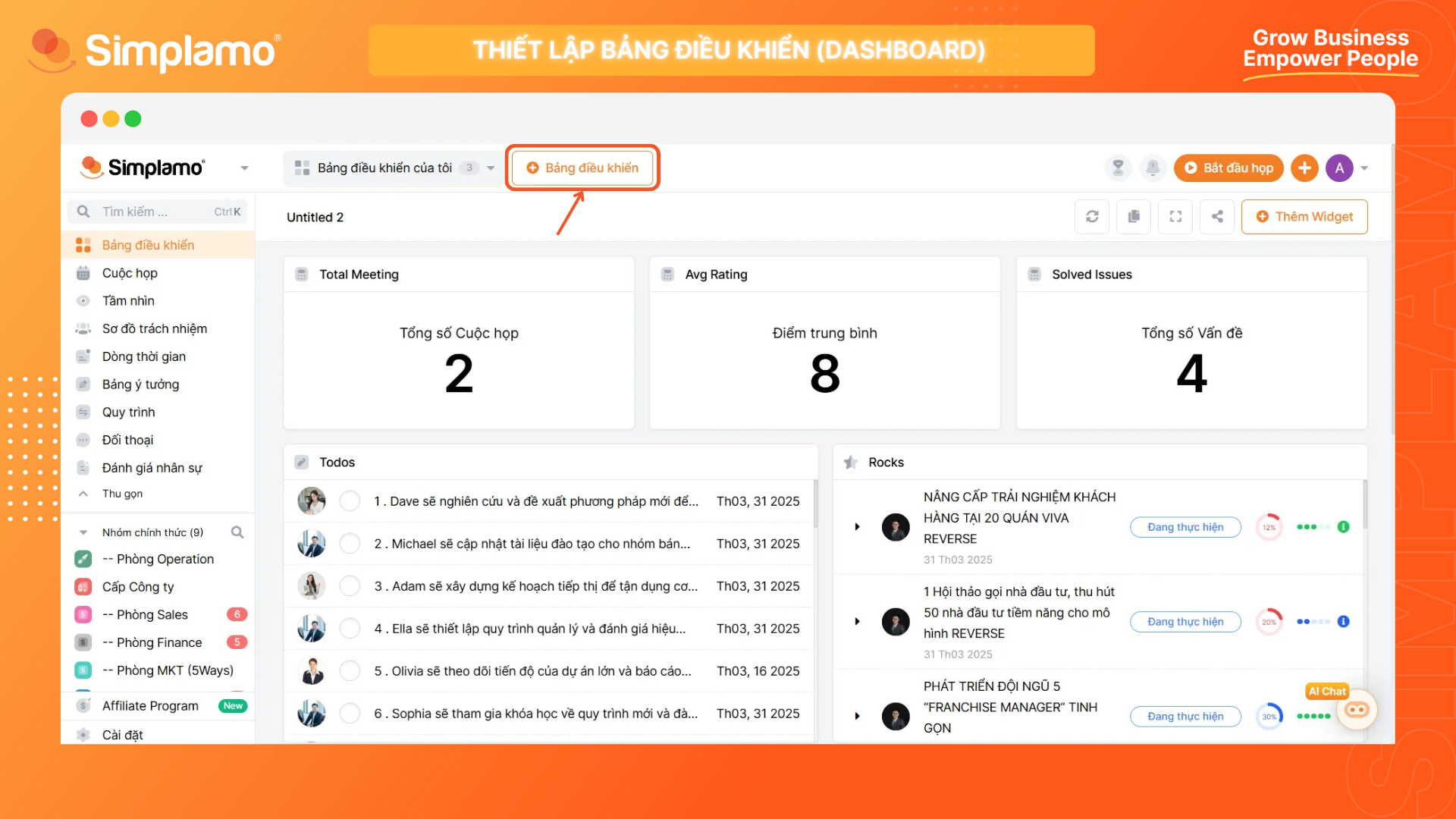 Thiết lập Bảng điều khiển | Help Center Simplamo