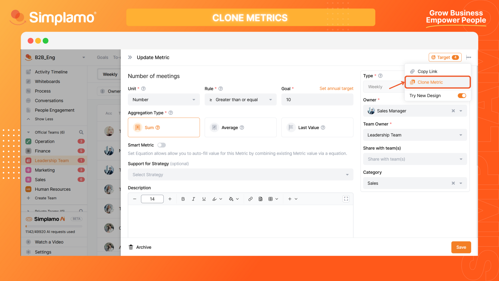 Clone Metrics Help Center Simplamo