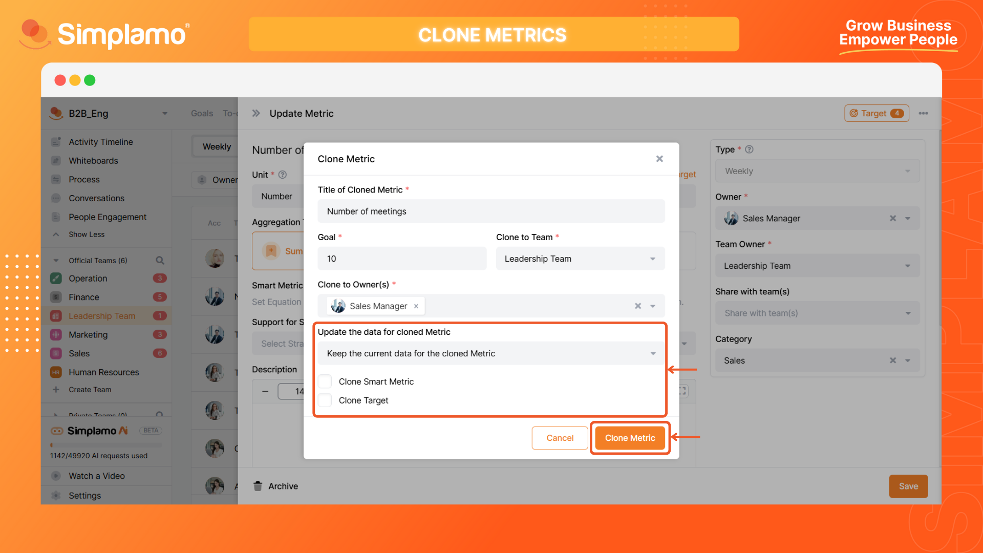 Clone Metrics | Help Center Simplamo